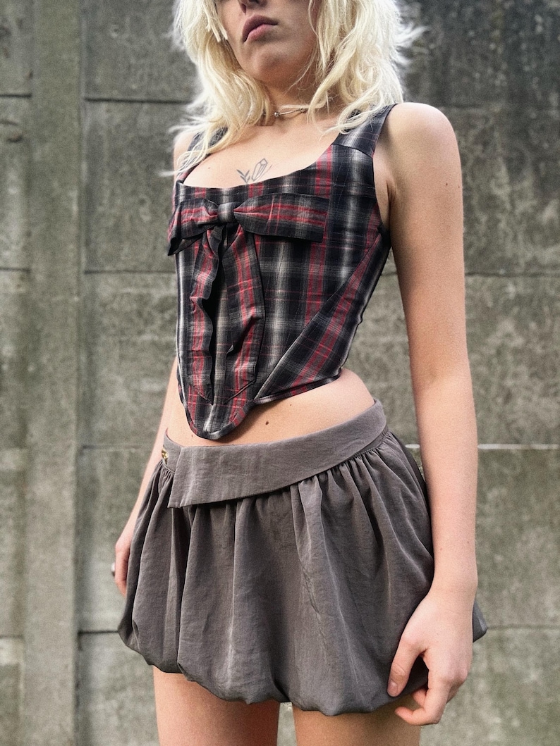 Handmade Plaid Corset Top With Bow / Y2K Tartan Bustier - Etsy UK
