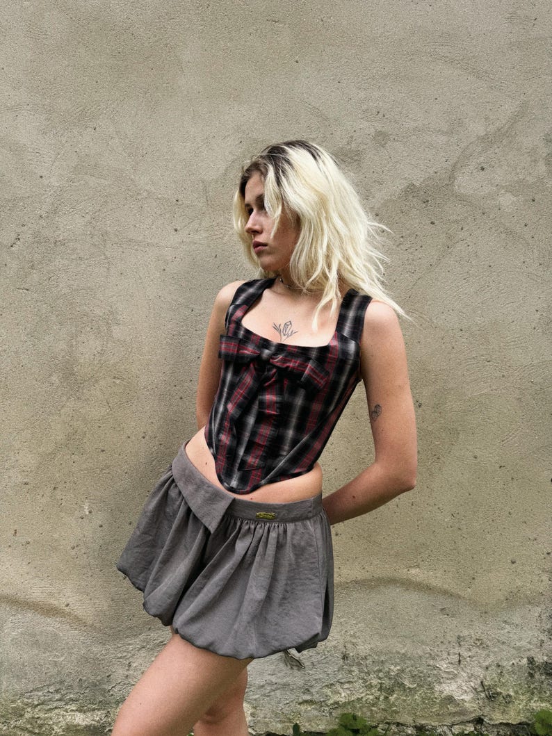 Handmade Plaid Corset Top With Bow / Y2K Tartan Bustier - Etsy UK