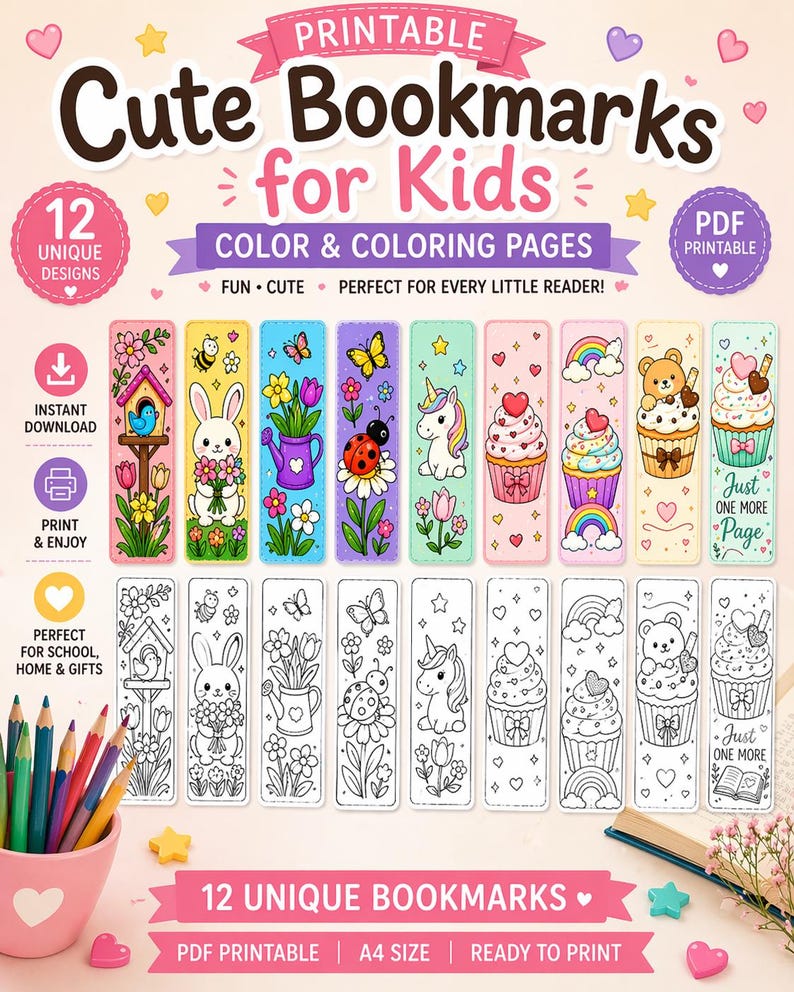 Cute Printable Bookmarks for Kids | Coloring Bookmarks PDF | Classroom ...