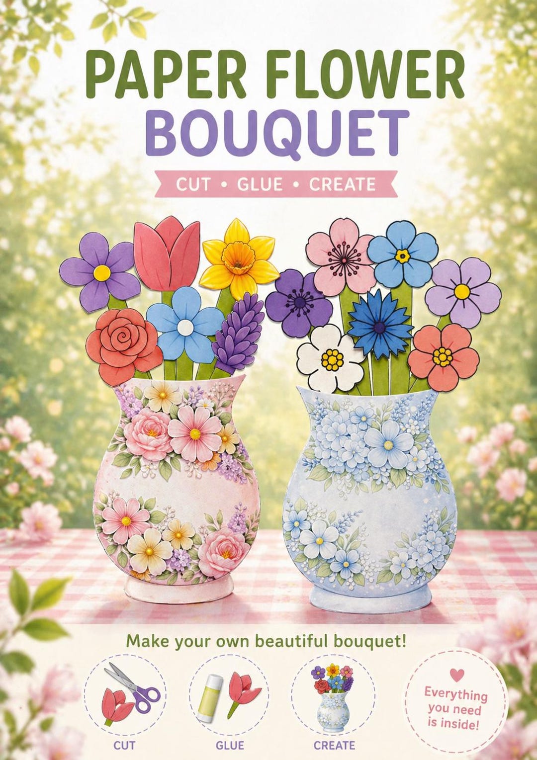 Paper Flower Bouquet Craft Kit | Kids Spring Cut and Glue Activity (PDF ...