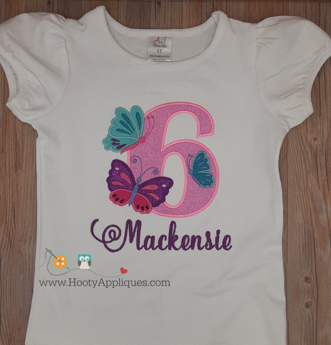 Embroidered Butterfly Numbers Birthday Numbers 1-9 Tee - Etsy
