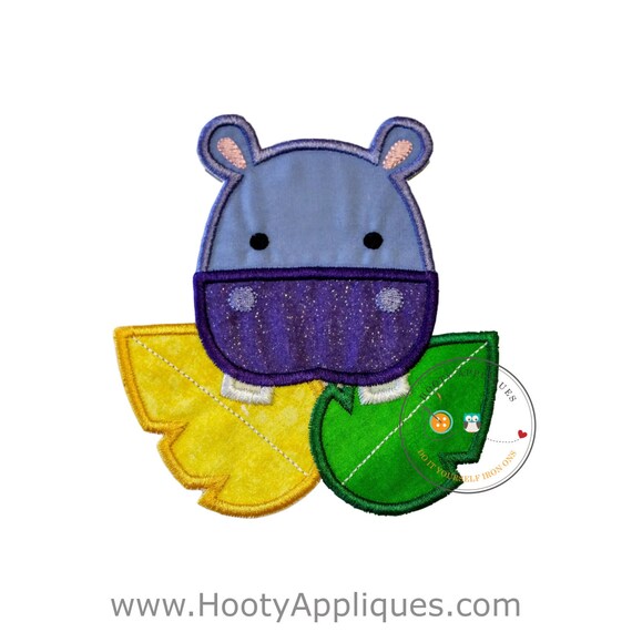 Embroidered Hippopotamus; Iron-on Hippo Applique; Embroidered Hippo ...