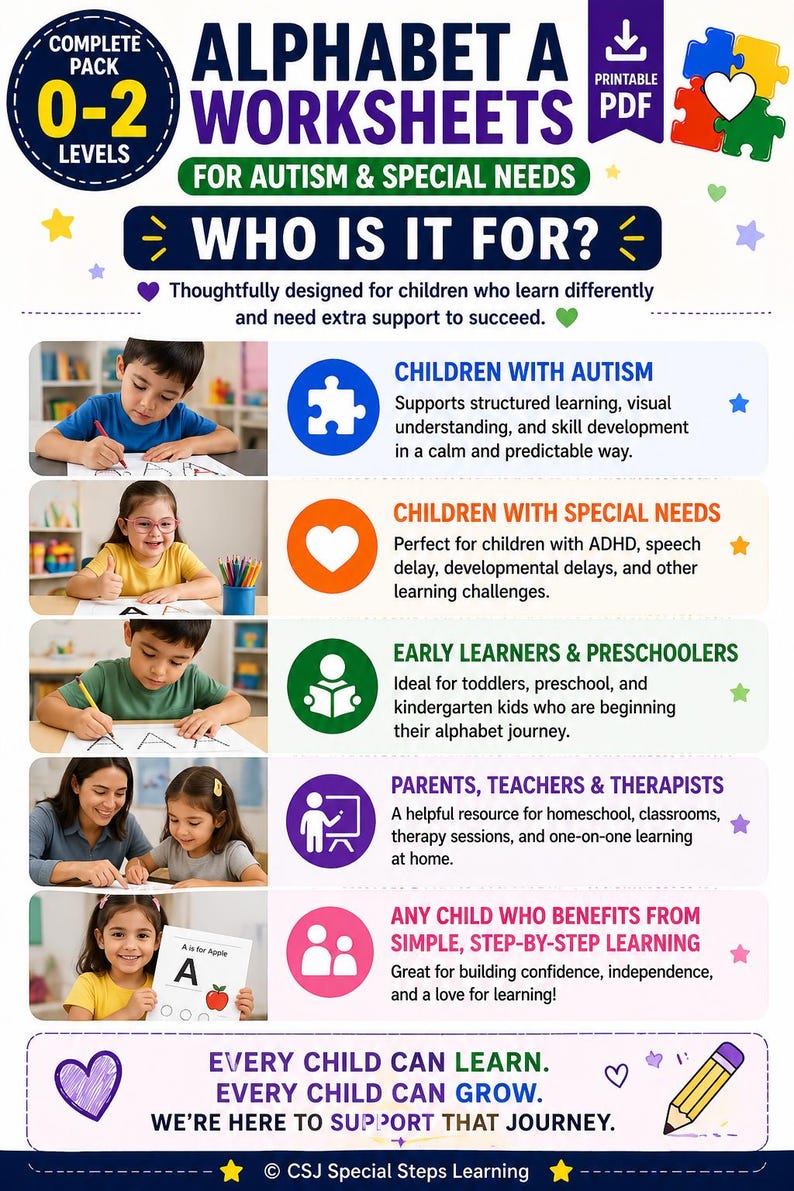 Alphabet A Worksheets for Kids | Special Needs & Autism Learning - Etsy