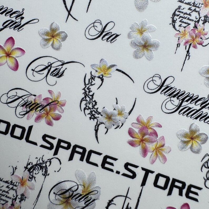 Summer Nails Stickers, Gothic Art Y2K Tropical Plumeria Nail Wraps ...