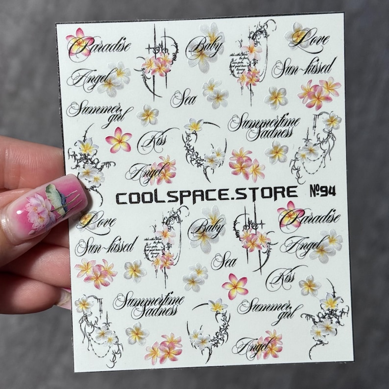 Summer Nails Stickers, Gothic Art Y2K Tropical Plumeria Nail Wraps ...