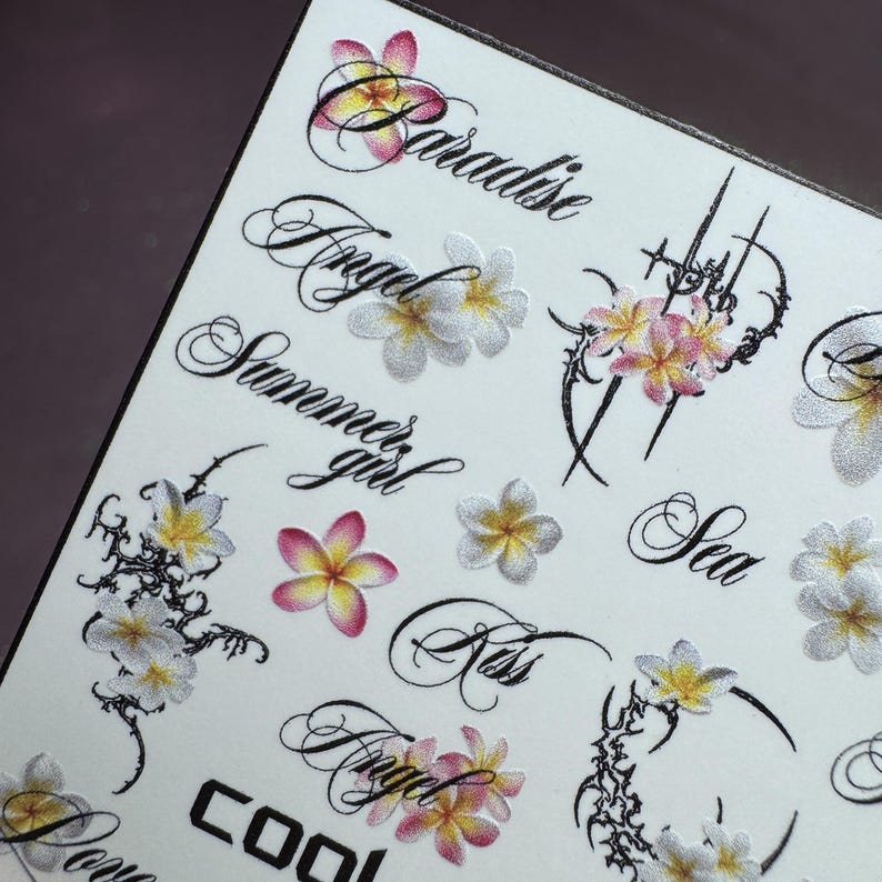 Summer Nails Stickers, Gothic Art Y2K Tropical Plumeria Nail Wraps ...