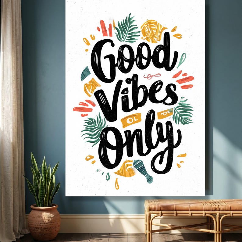 Good Vibes Only Canvas Wall Art, Positive Quote Typography ...
