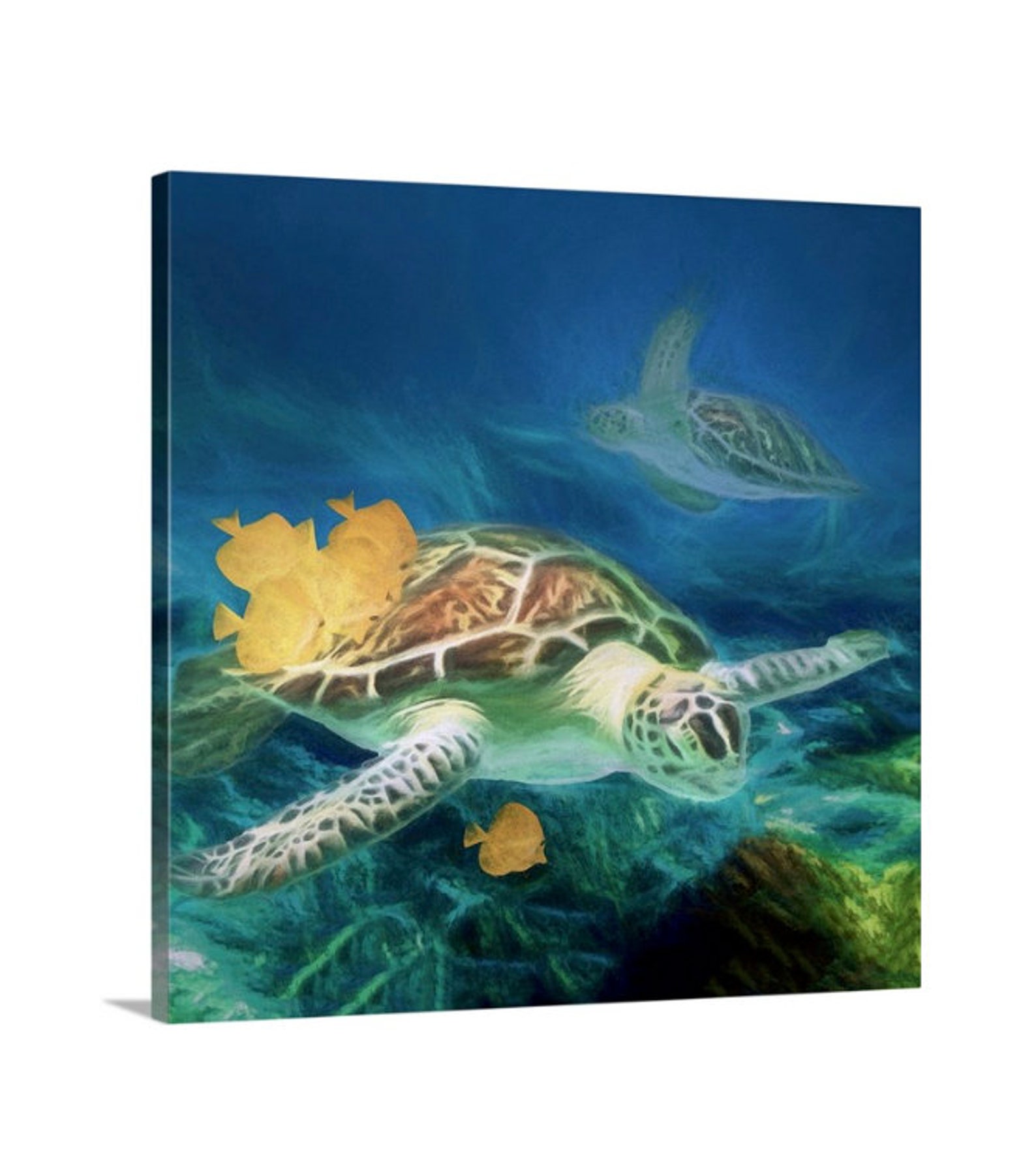 Sea Turtle Art, Nautical Beach Decor, Sea Turtle Painting, Blue Coastal ...
