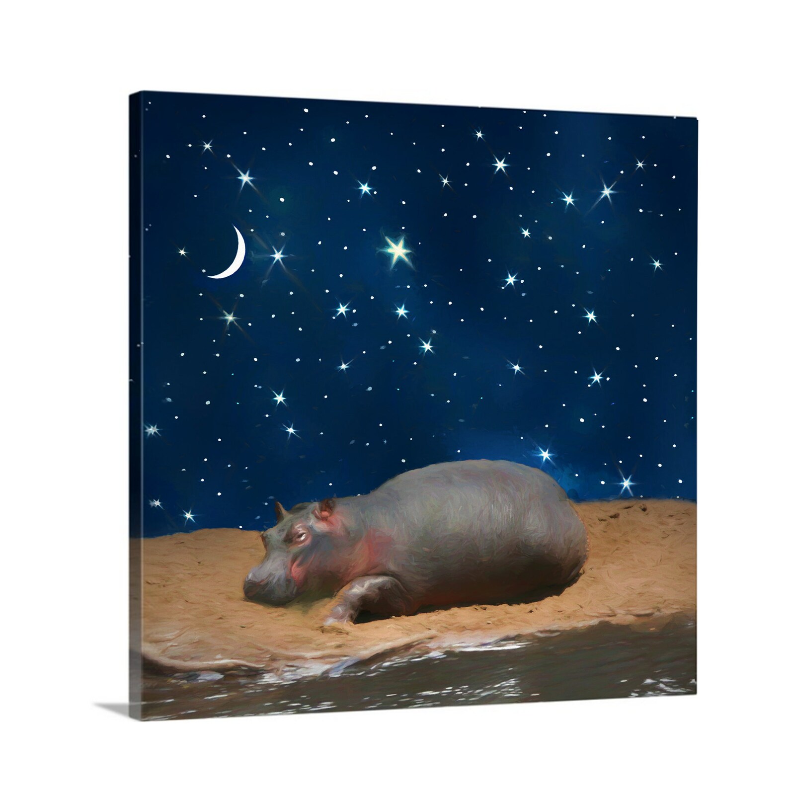 Sleepy Baby Hippo Starry Night Stars & Moon Hippopotamus - Etsy