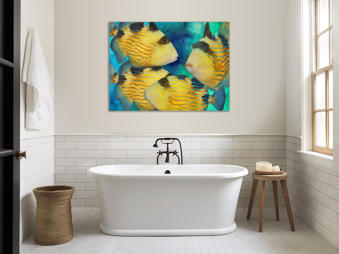 Tropical Fish Print, Blueline Triggerfish Painting, Guy Gift, Bathroom ...