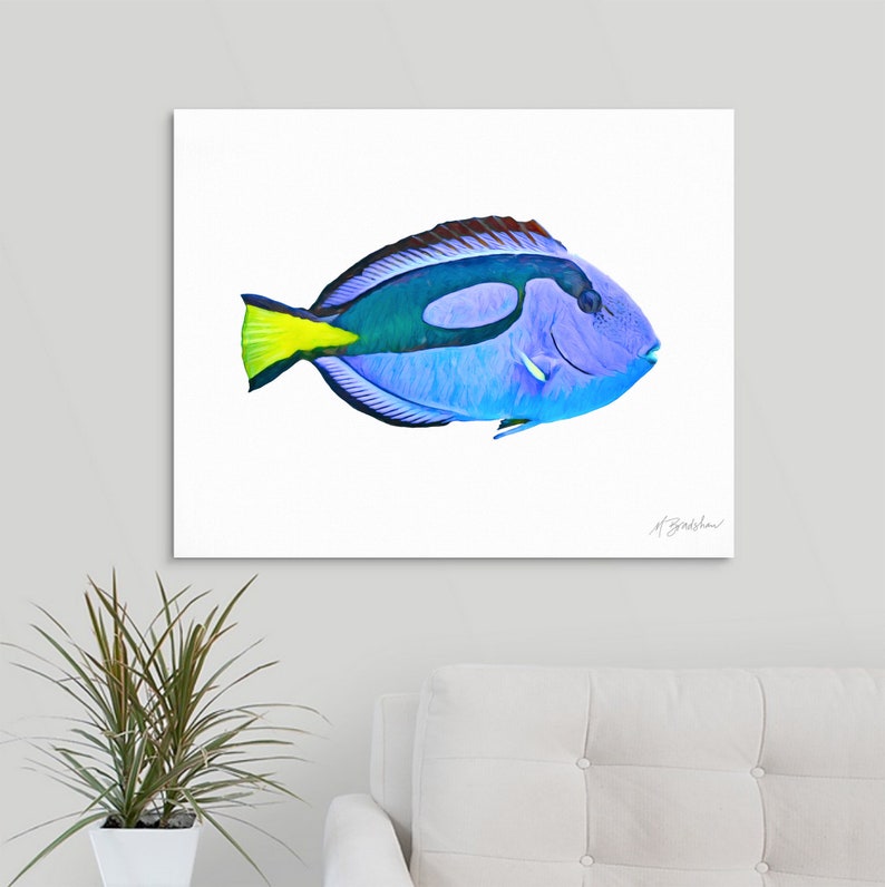 Tropical Blue Fish Blue Tang Saltwater Fish Art Fish Print - Etsy