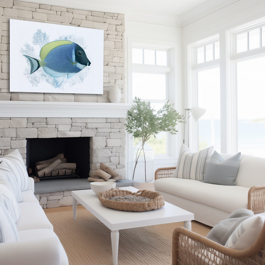 Blue Tang Fish Painting: Modern Coastal Beach House Art - Etsy