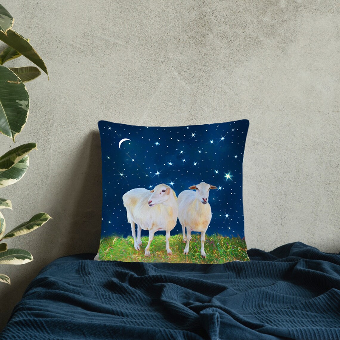 Sheep Pillow Starry Night Pillow Sheep Art Pillow Farm - Etsy