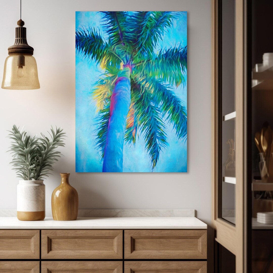 Blue Palm Print or Canvas: Tropical Beach Home Decor, Framed/unframed ...