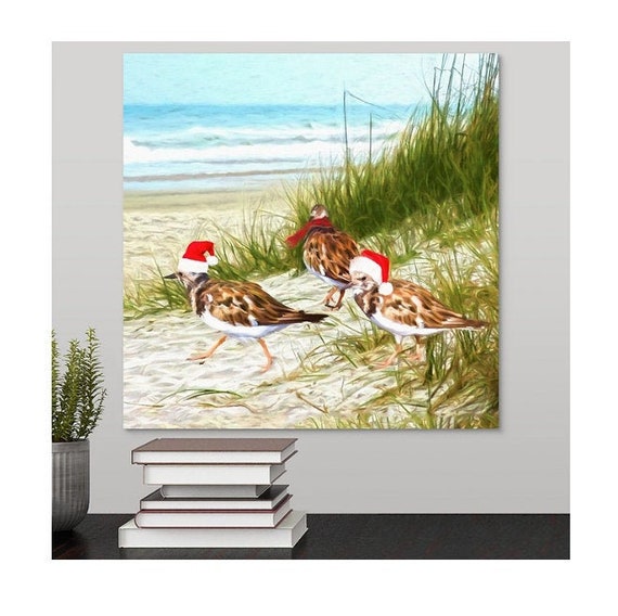 Christmas Wall Art Sandpipers in Santa Hats Tropical - Etsy