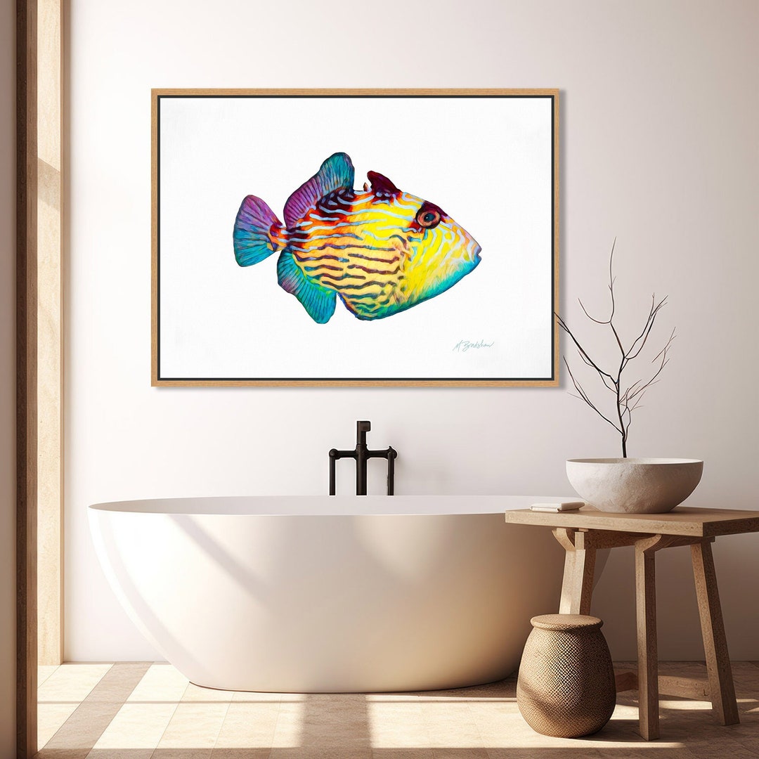 Tropical Fish, Modern Coastal Wall Decor, Beach House Art, Blueline ...
