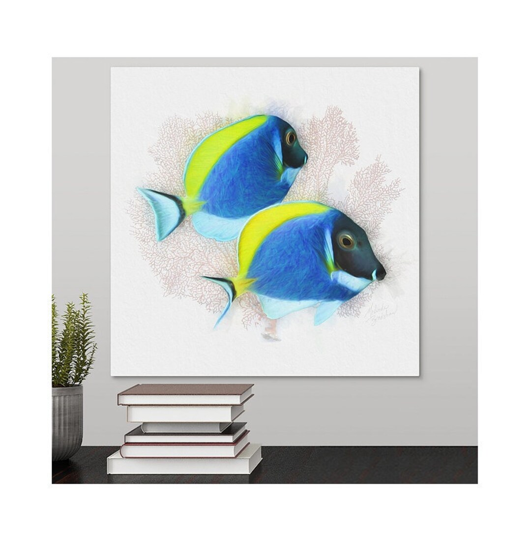 Blue Tropical Fish, SQUARE Art, Coastal Art, Powder Blue Tangs, Fish ...
