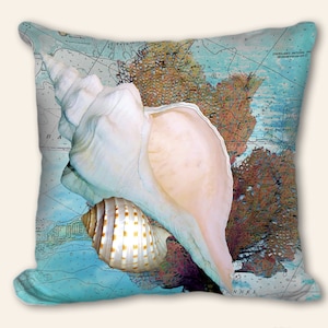 Seashell PILLOW, Turquoise Pillow, Blue Pillow, Nautical Pillow ...