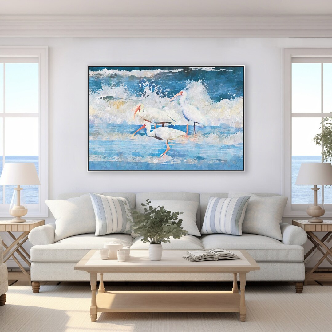 White Ibis Art, Modern Coastal, Ibis Painting, Beach House Art, Coastal ...