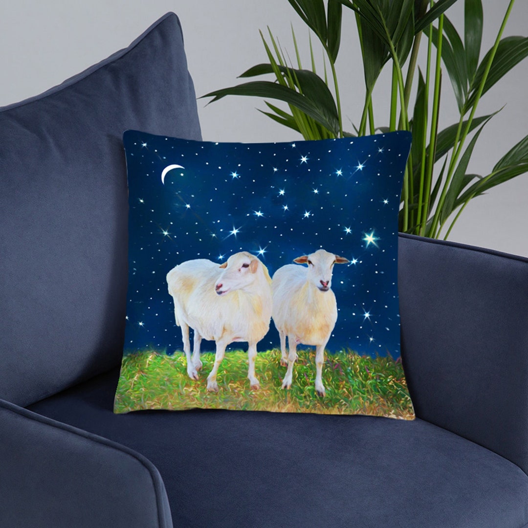 Sheep Pillow, Starry Night Pillow, Sheep Art Pillow, Farm Animals ...