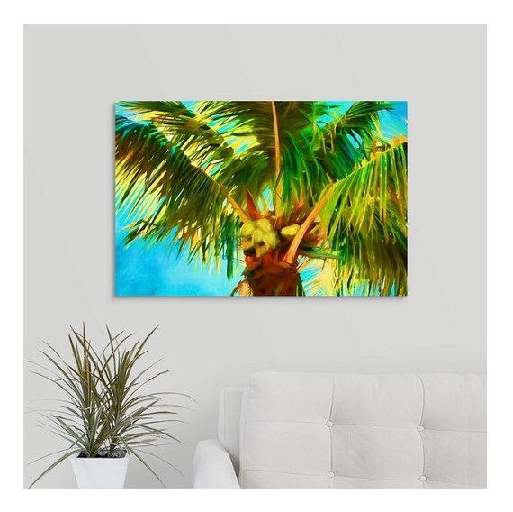 Coconut Palm Palm Tree Palm Tree Art Turquoise Art Coastal - Etsy