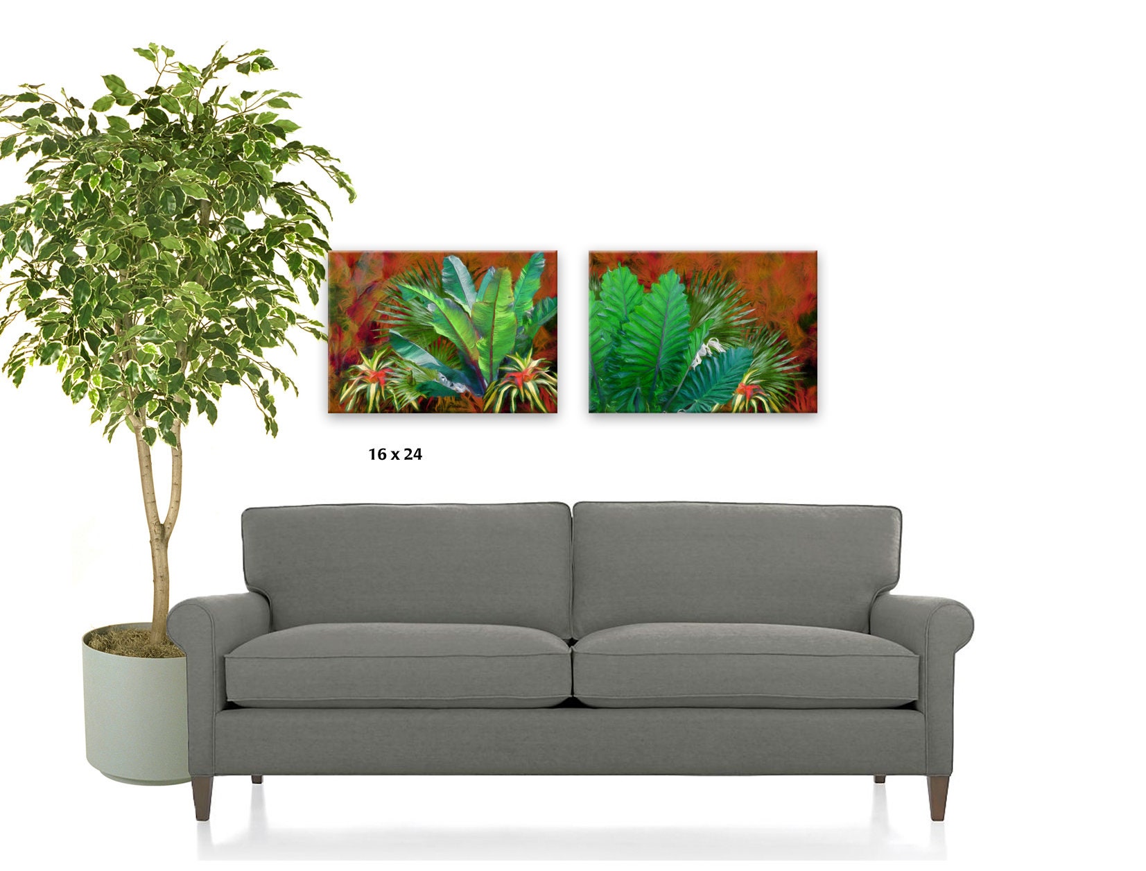 Banana Plant Art Red Botanical Art Tropical Leaves Red | Etsy