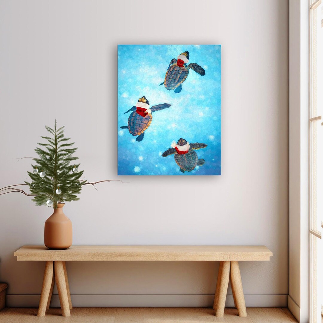 Christmas Sea Turtle Hatchlings, Christmas Coastal Wall Decor, Beach ...