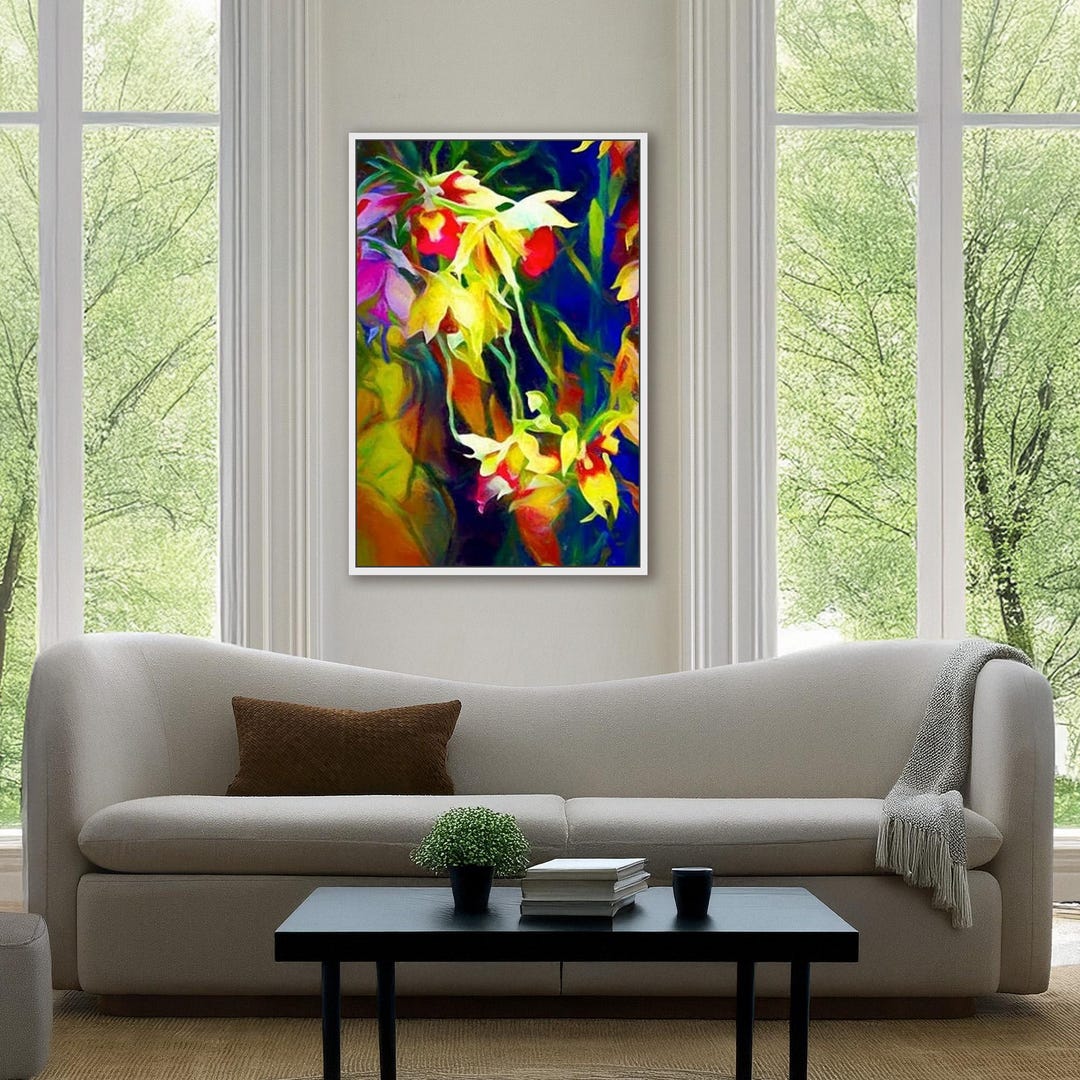 Bold Orchid Painting, Modern Floral Art, Abstract Floral, Blue Pink ...