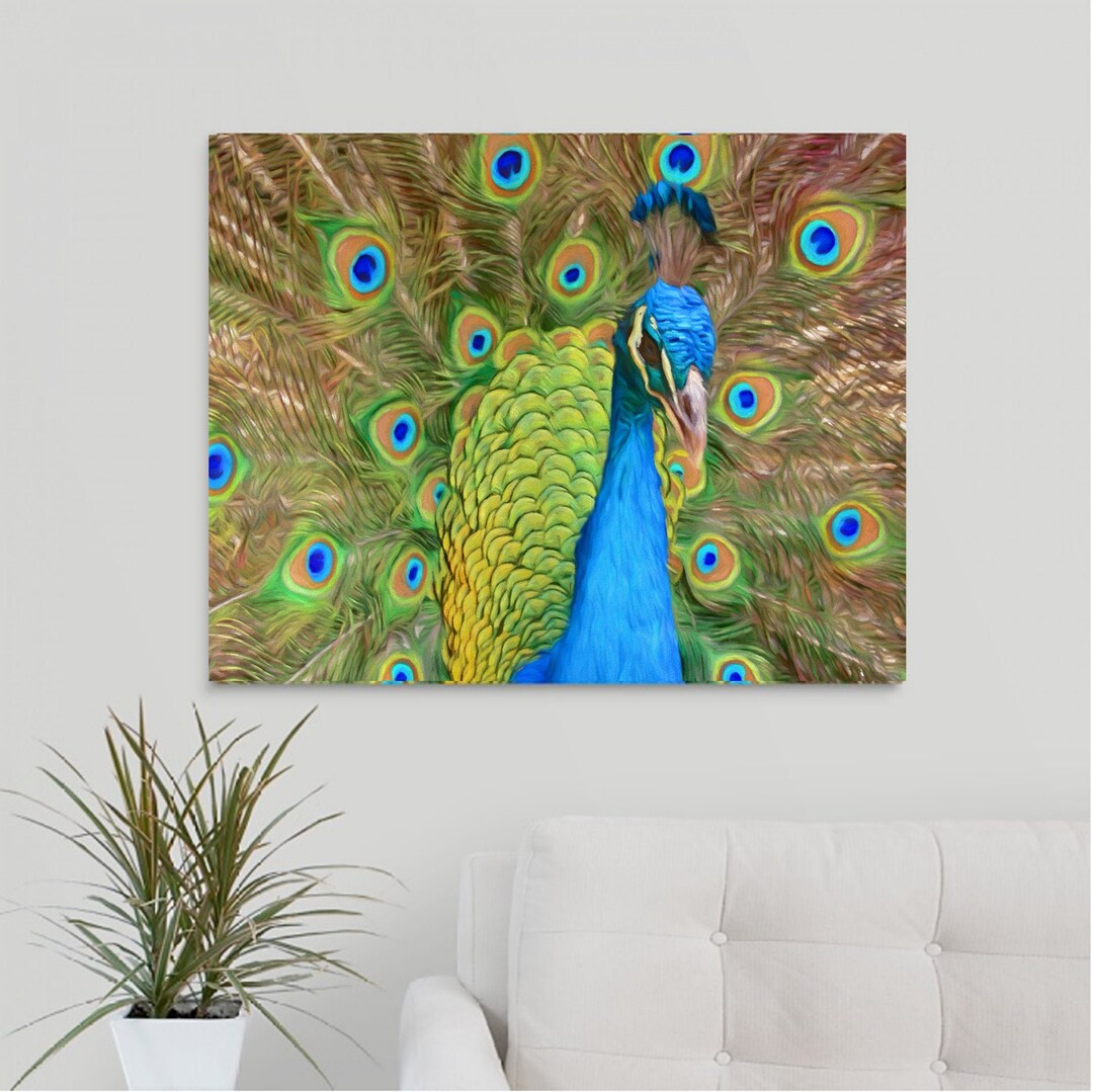 Peacock Art Print, Peacock Feather Art, Feather Wall Art, Gold & Blue ...
