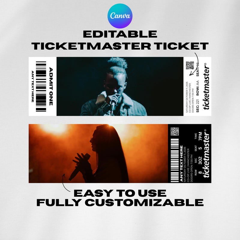 Ticketmaster concert ticket template - Etsy México