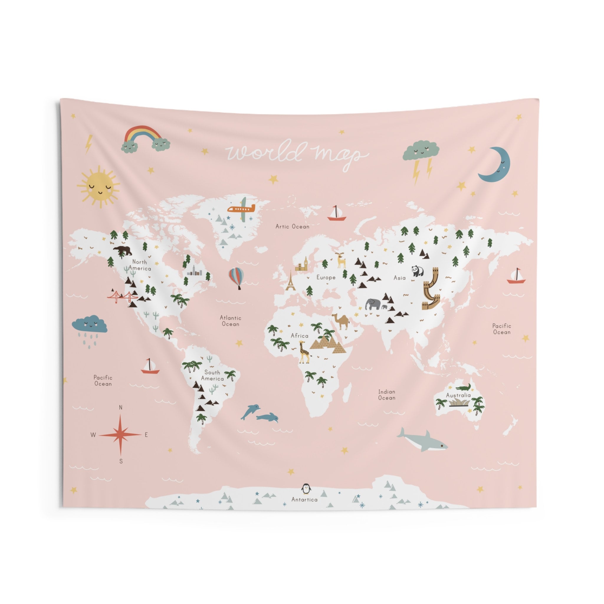 Pink World Map, Kids Map, Girls Room, Pink Map, Kids World Map Banner ...