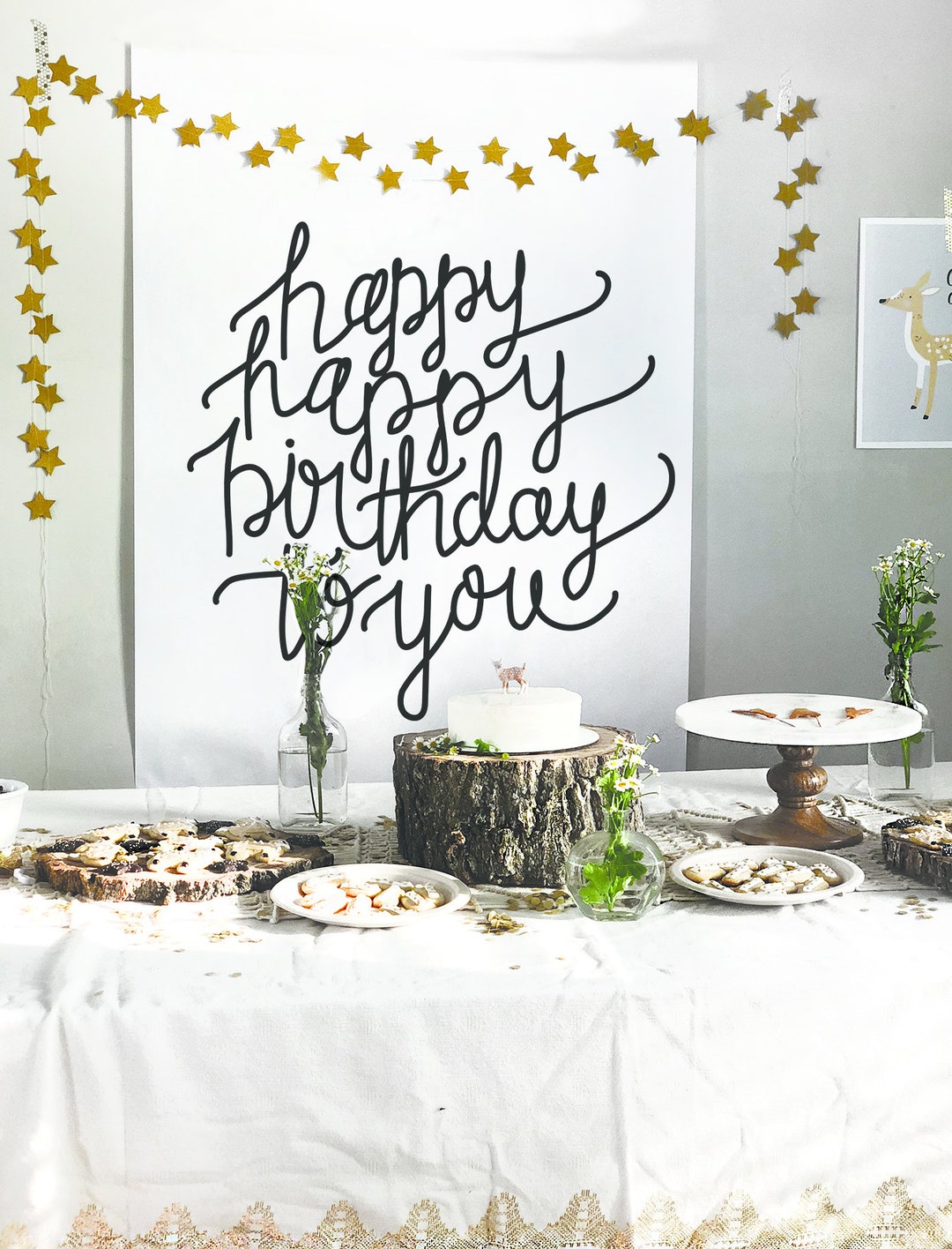 Black and White Happy Birthday Sign, Simple Birthday Sign, Birthday ...