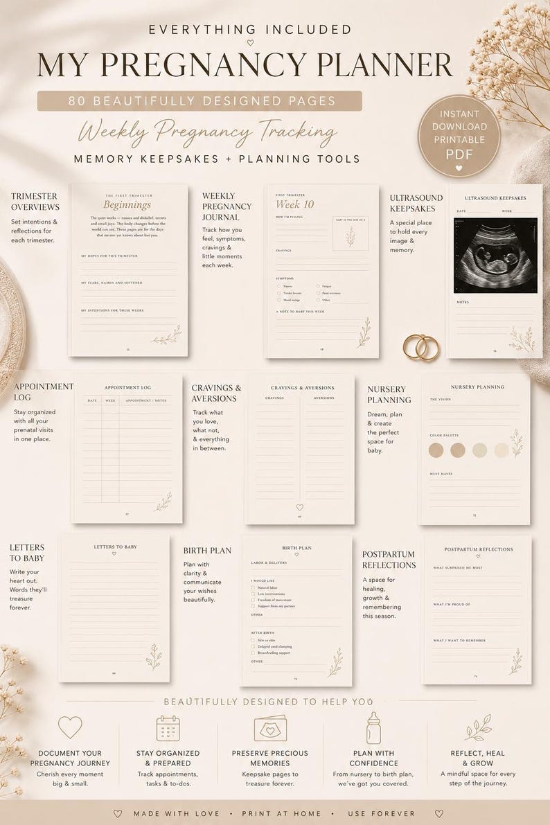 Pregnancy Journal Printable PDF, Weekly Pregnancy Tracker, Baby Memory ...
