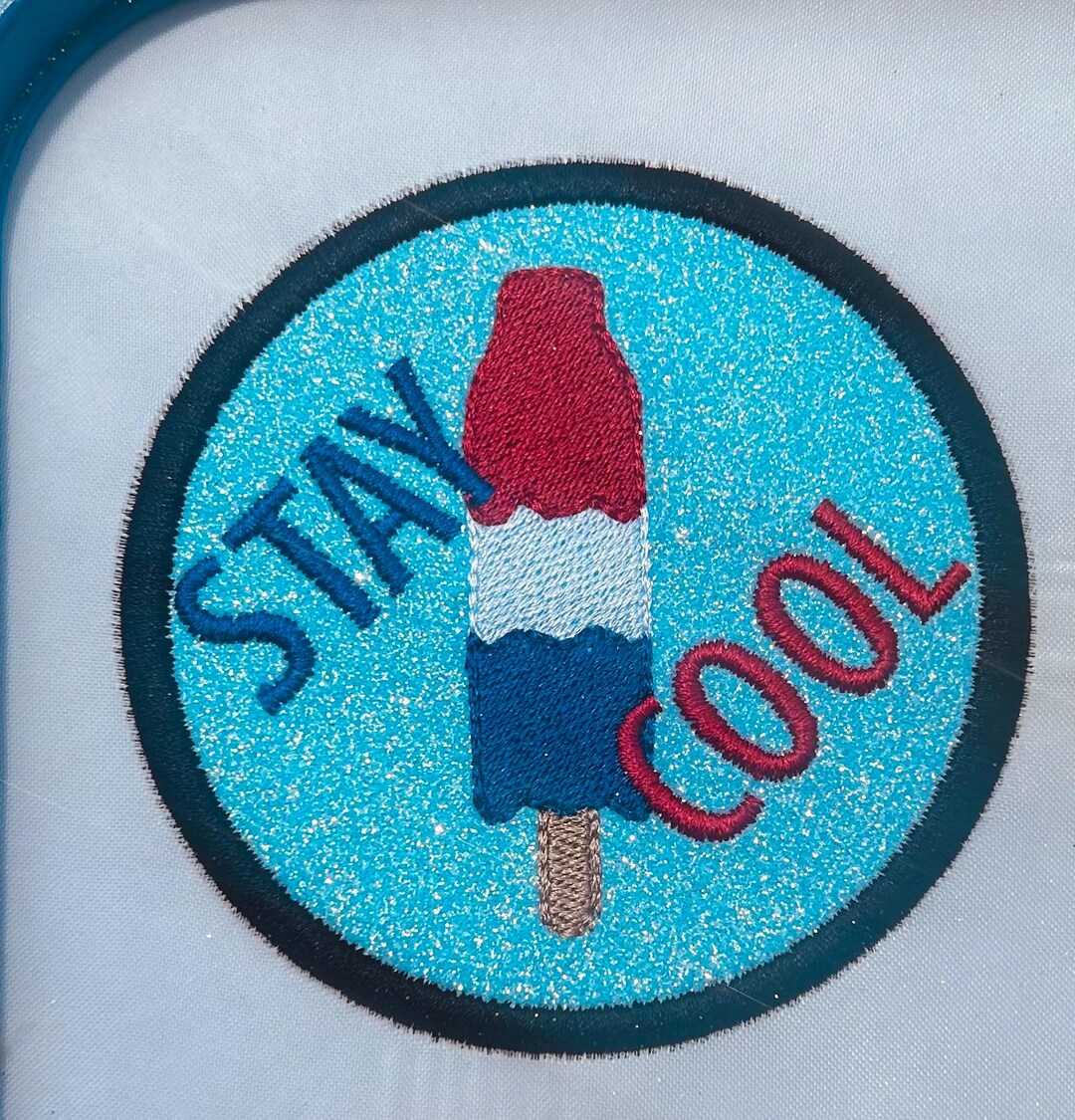 Stay Cool Iron on Patch Glitter Popsicle Embroidered Patch Summer Bomb ...