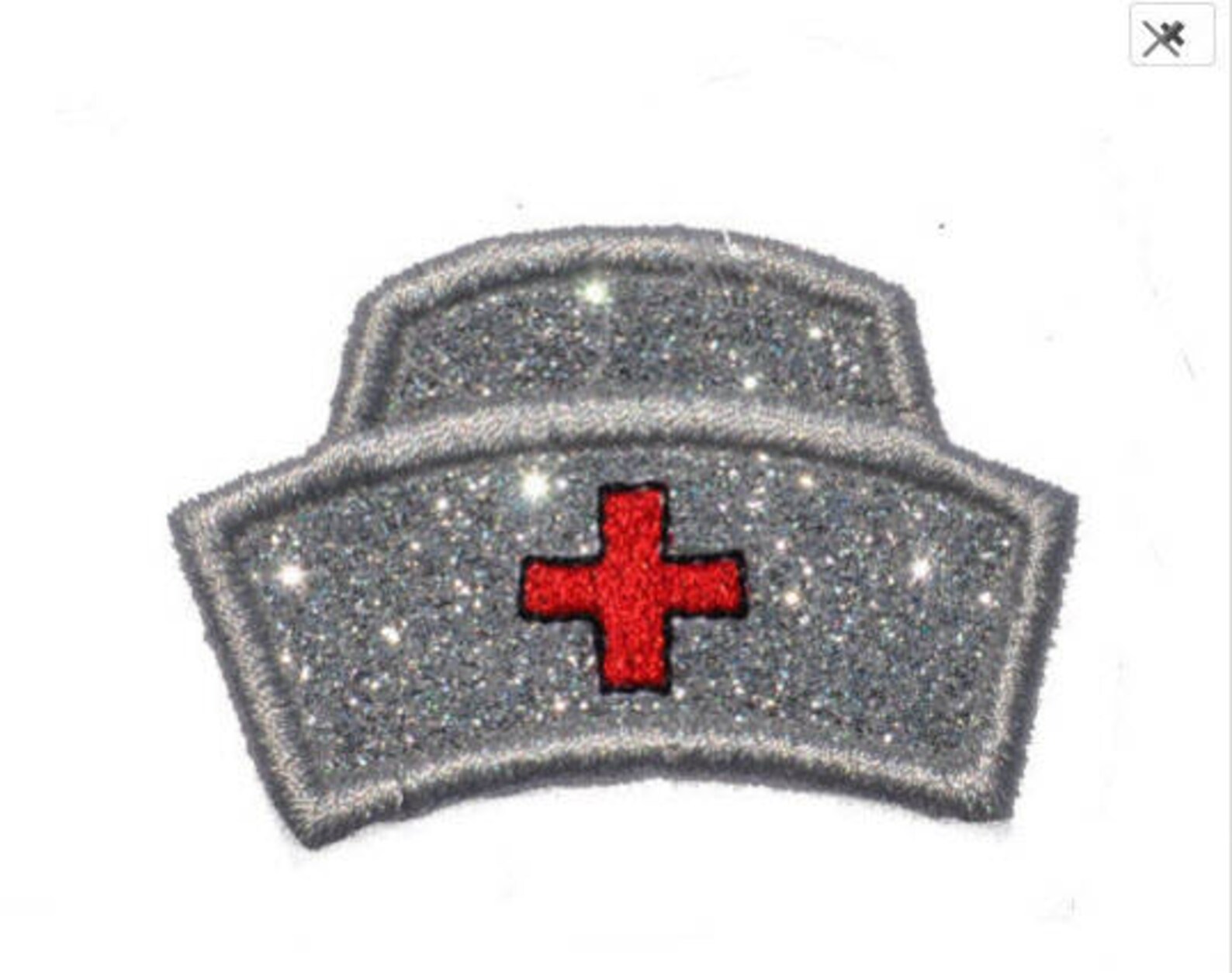 Nurses Hat Silver Vinyl With a Red Cross Sparkle Glitter Patch - Iron ...