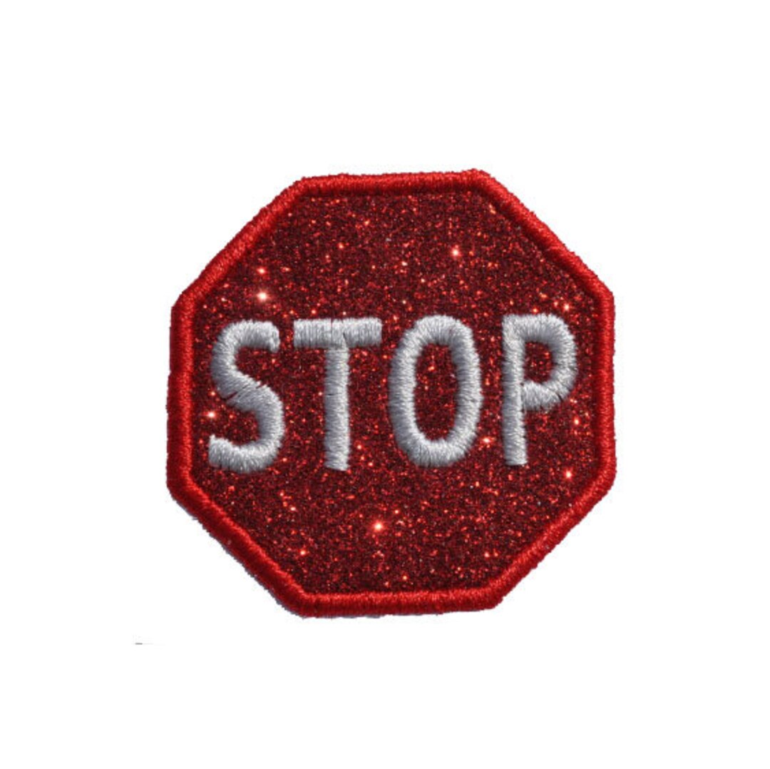 Stop Sign Sparkle Glitter Patch - Iron or Sew on Vinyl - NO GLITTER ...