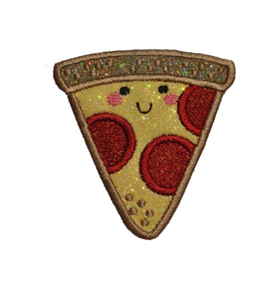 Pizza 3 Inch Sparkle Glitter Patch - Iron or Sew on Vinyl - NO GLITTER ...
