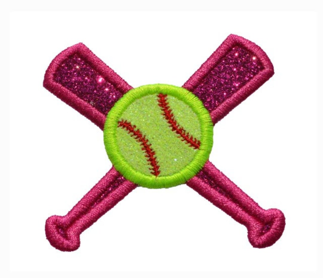 Softball Bat and Ball Girls Women's 4 Inch Glitter Sparkle Iron on ...
