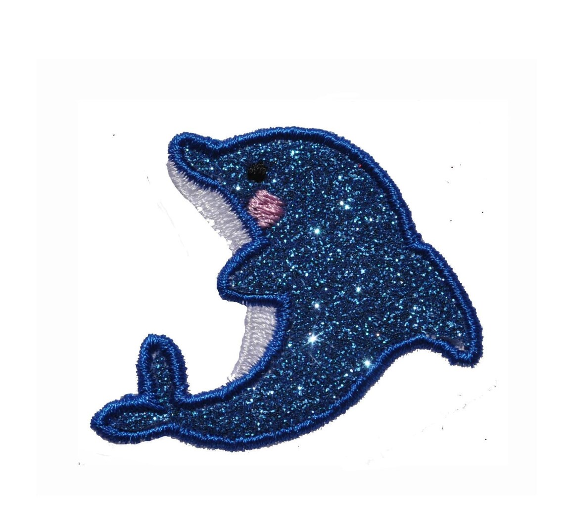 Dolphin Sparkle Glitter Patch - Iron Sew on Vinyl Applique No Mess ...