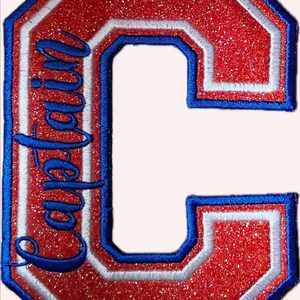 Letterman Patch Glitter Patch Captain Varsity Glitter Letter Letterman Iron on Patch Letter Iron ...