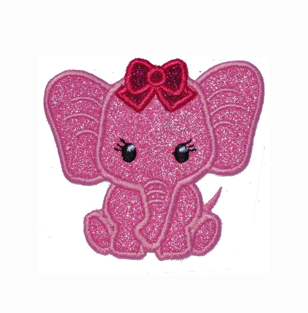 Baby Elephant Glitter Patch Bow Cute Sparkle Glitter Patch Elephant ...
