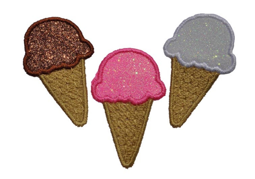 Ice Cream Patch Ice Cream Cone Chocolate Strawberry Vanilla Glitter ...