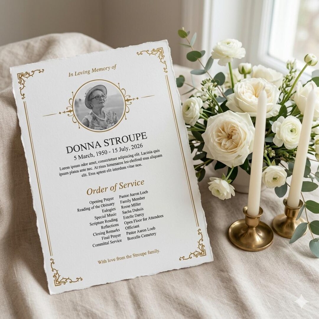 Editable Funeral Program Template Canva Memorial Service Program ...