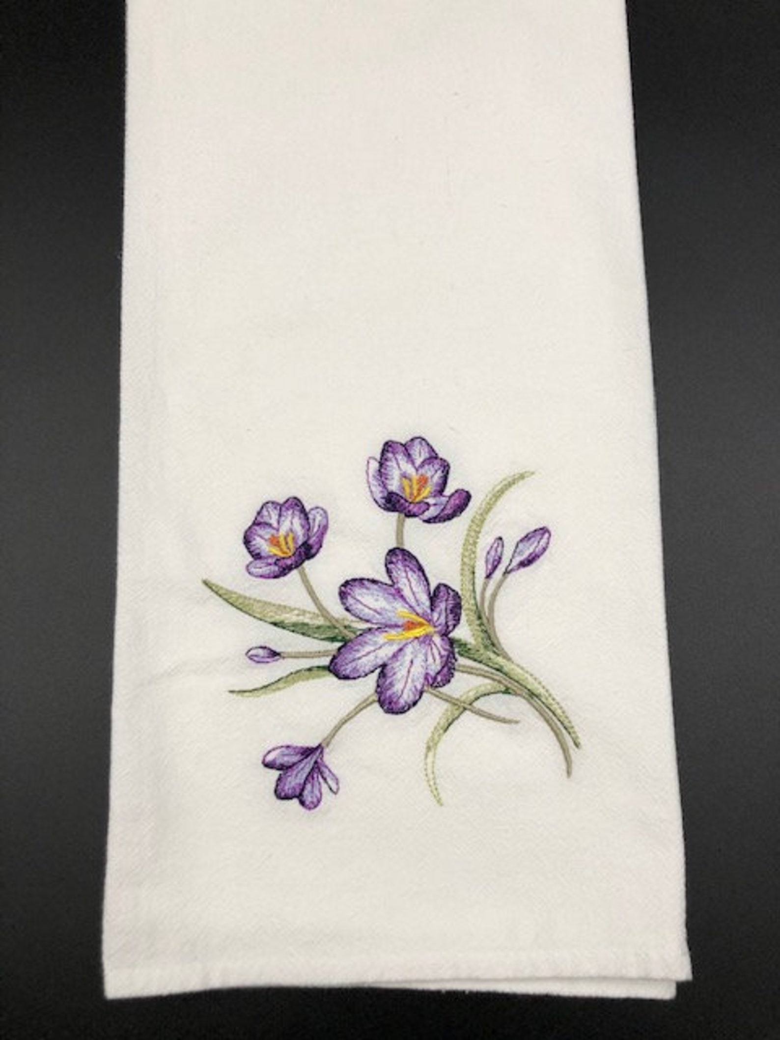 Flowered Crocus Flour Sack Towel. Machine Embroidered. - Etsy