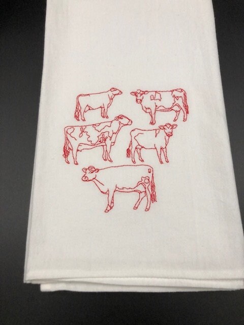 Vintage Style Redwork Cows Flour Sack Towel. Machine - Etsy