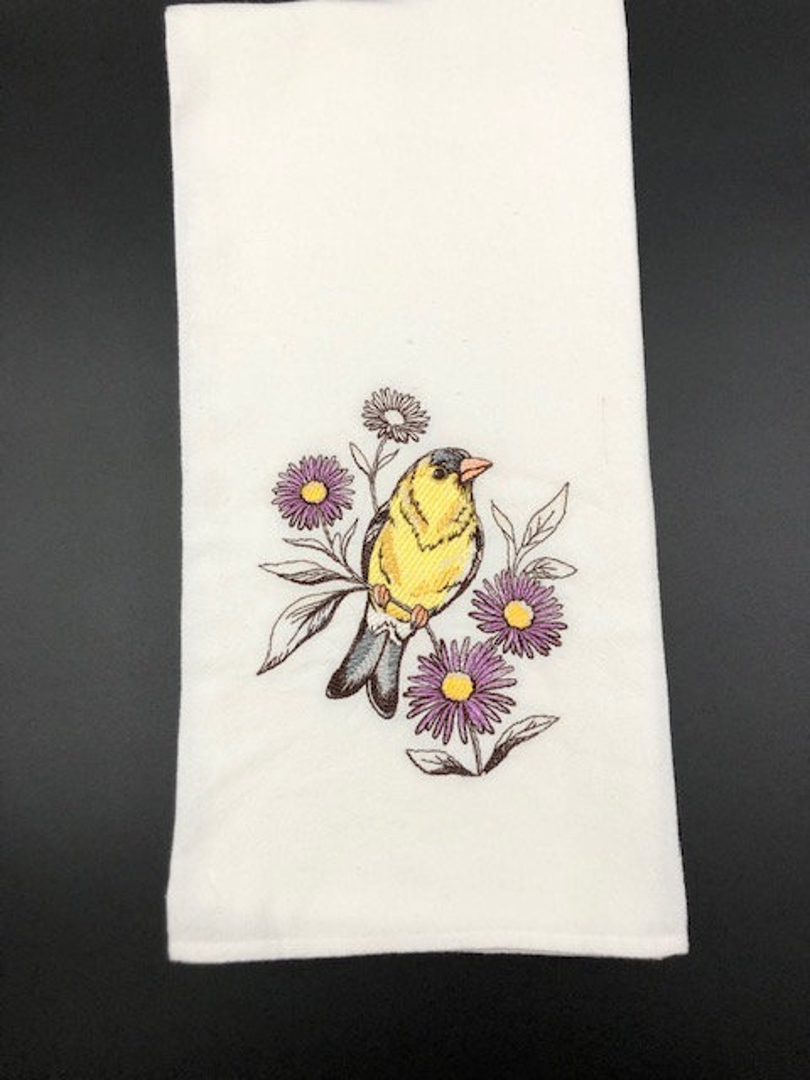 Yellow Finch Bird Flour Sack Towel. Machine Embroidered. - Etsy
