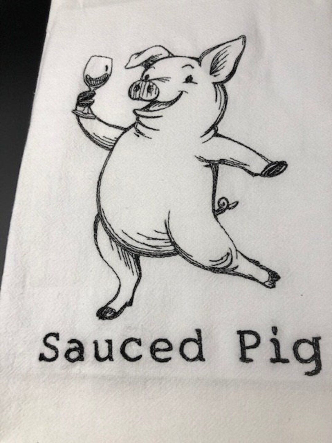 Sauced Pig Flour Sack Towel. Machine Embroidered. Farmhouse Pig. Pig ...