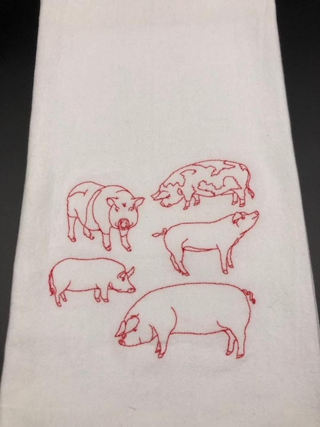 Vintage Style Redwork Pigs Flour Sack Towel. Machine Embroidered. Pig ...
