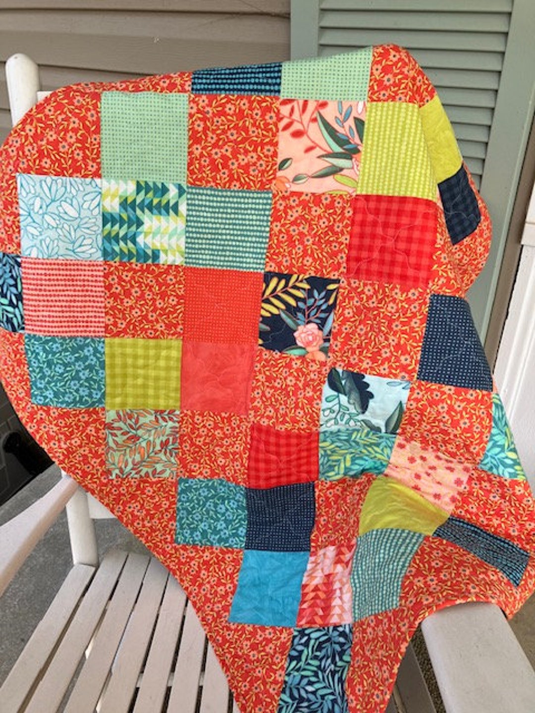 Colorful Lap Quilt, Picnic Quilt, or Table Topper. Cotton. Polyester ...