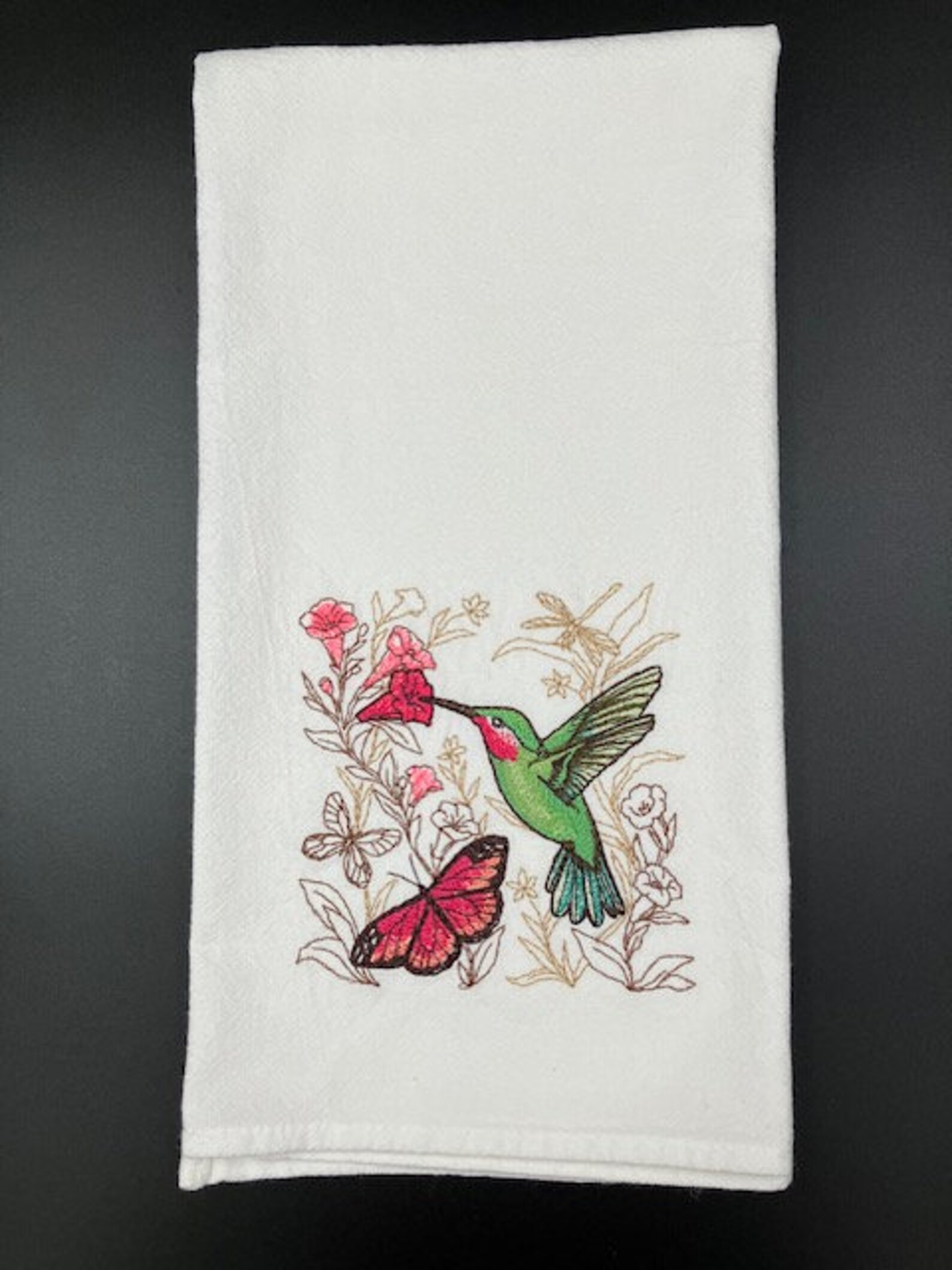Hummingbird Flour Sack Towel. Machine Embroidered. Hostess Gift. Spring ...